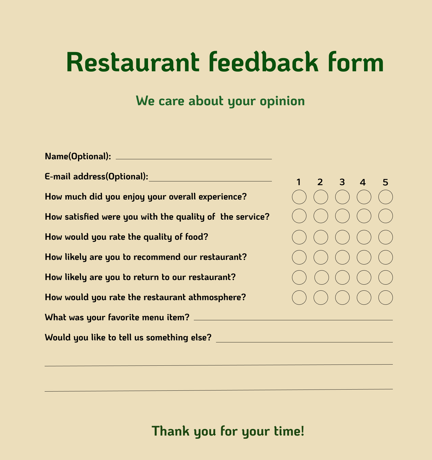 Creative Restaurant Feedback Form Templates