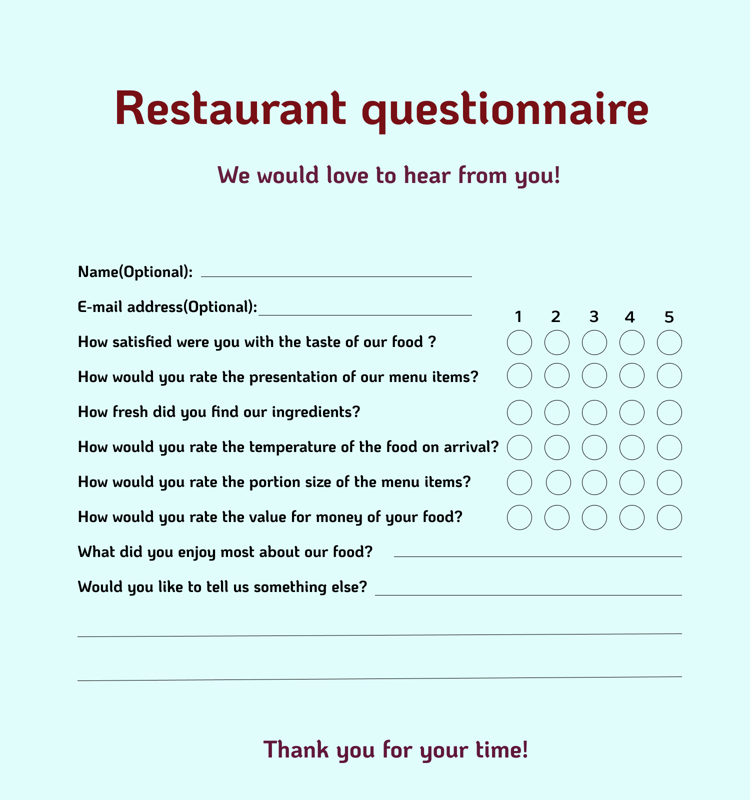 Creative Restaurant Feedback Form Templates